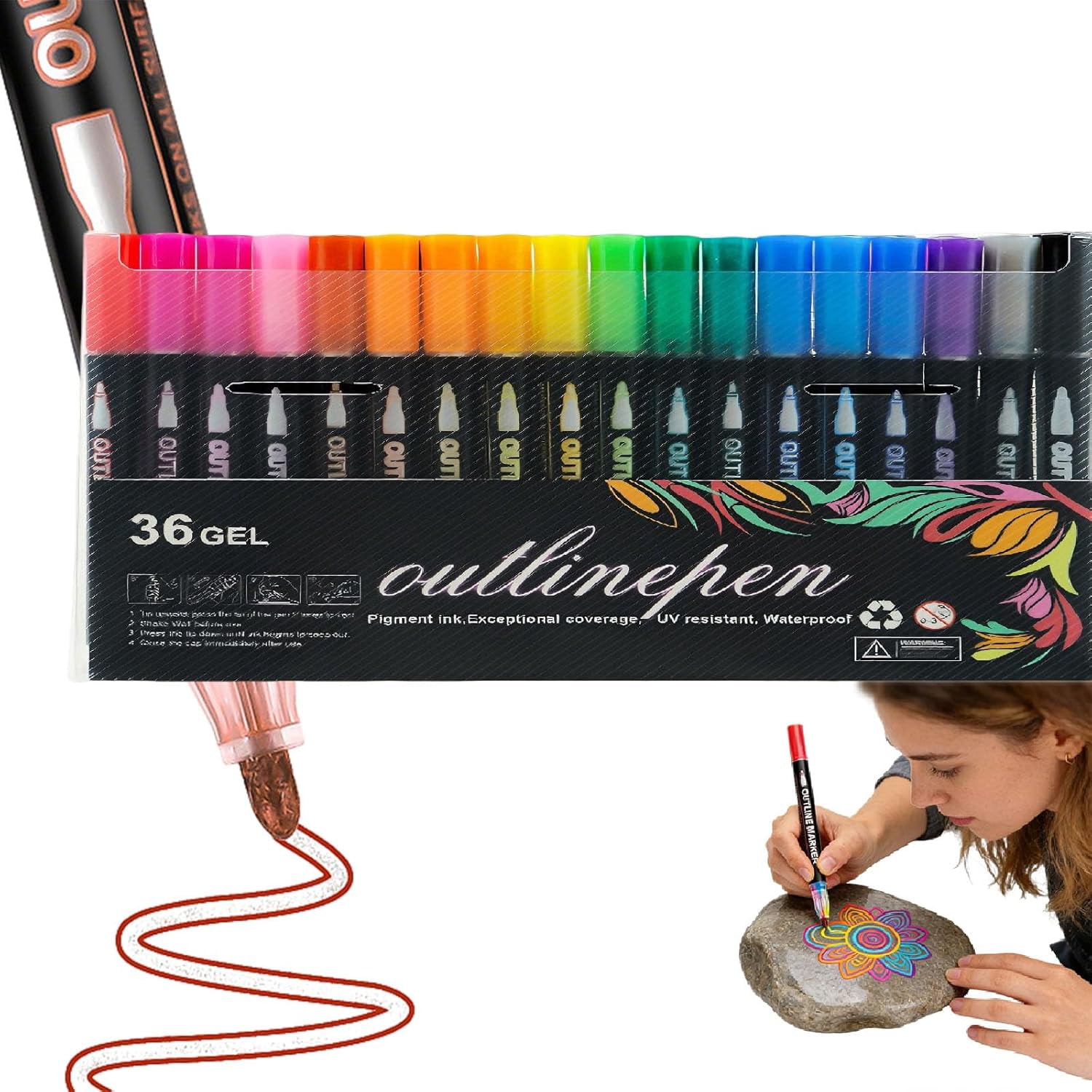 Double Line Outline Markers,12/24/36 Colors Outline Shimmer Markers ...