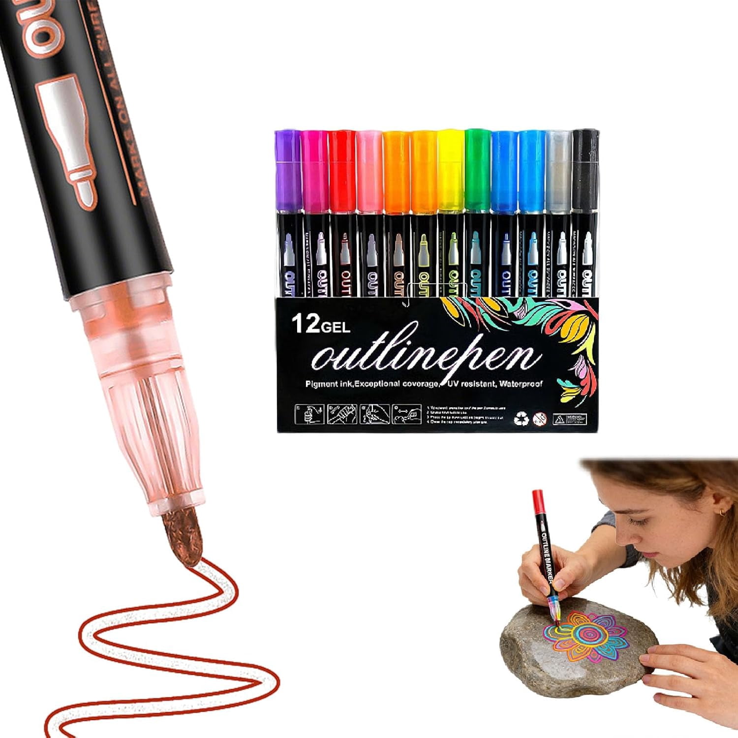 Double Line Outline Markers,12/24/36 Colors Outline Shimmer Markers ...