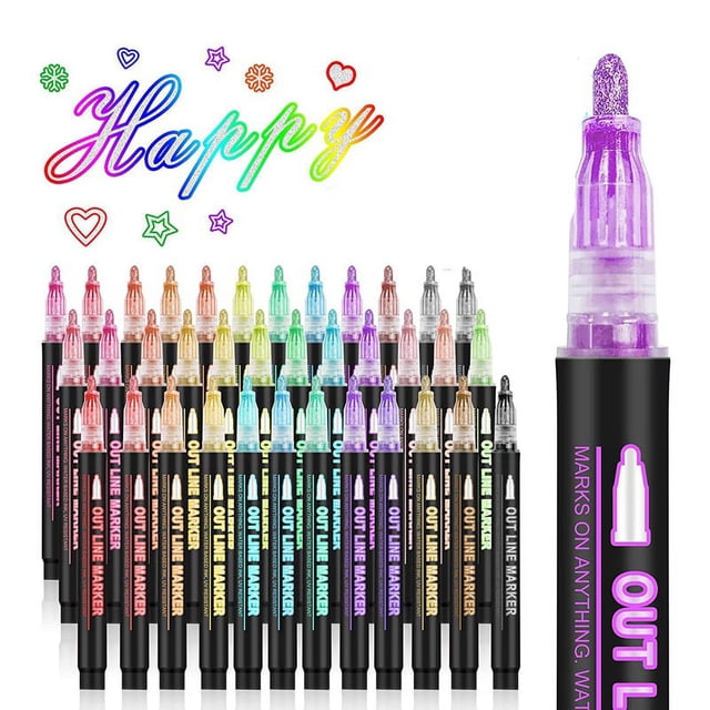 Double Line Outline Markers, 36 Colors Super Squiggles Shimmer Outline ...