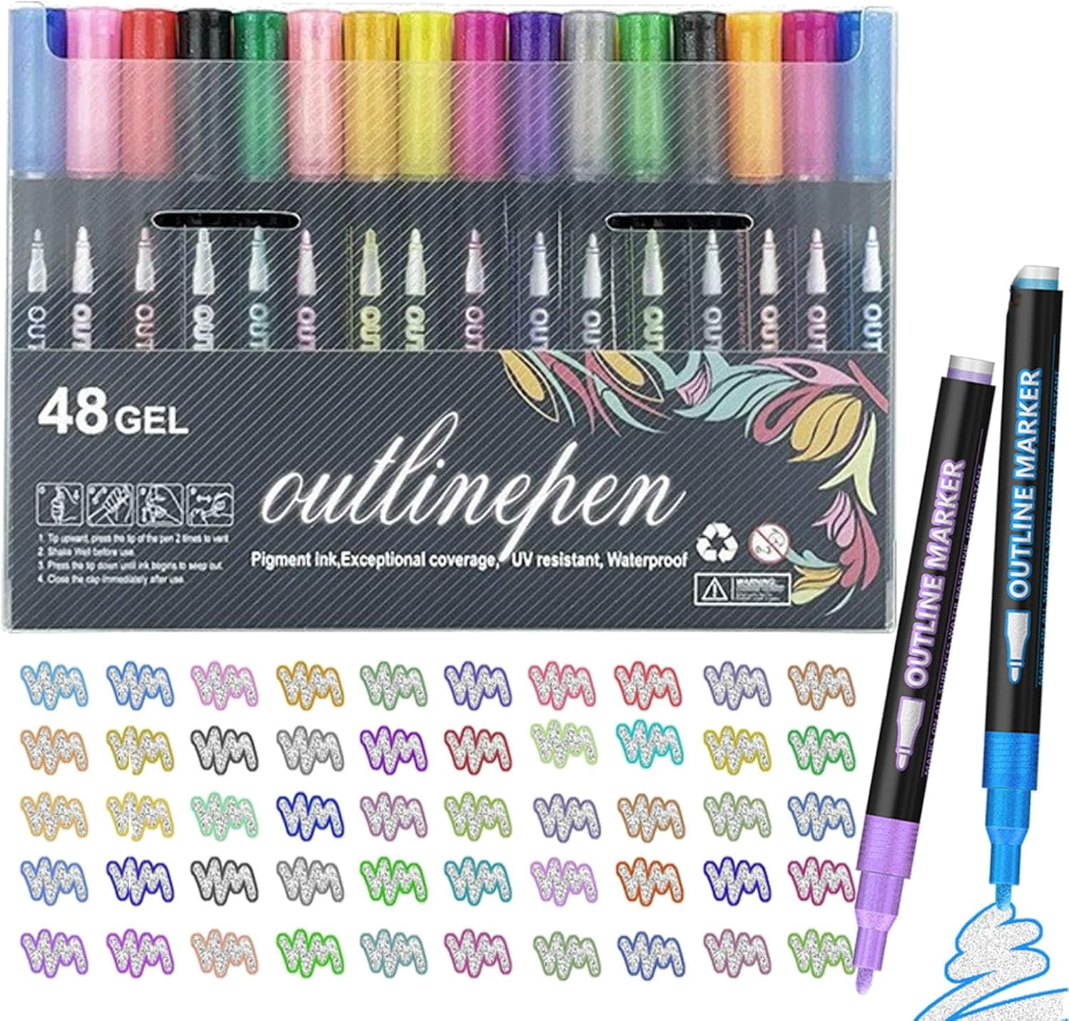 Double Line Outline Markers, Dreamy Sparkle Dual-Line Contour Pen, Self ...