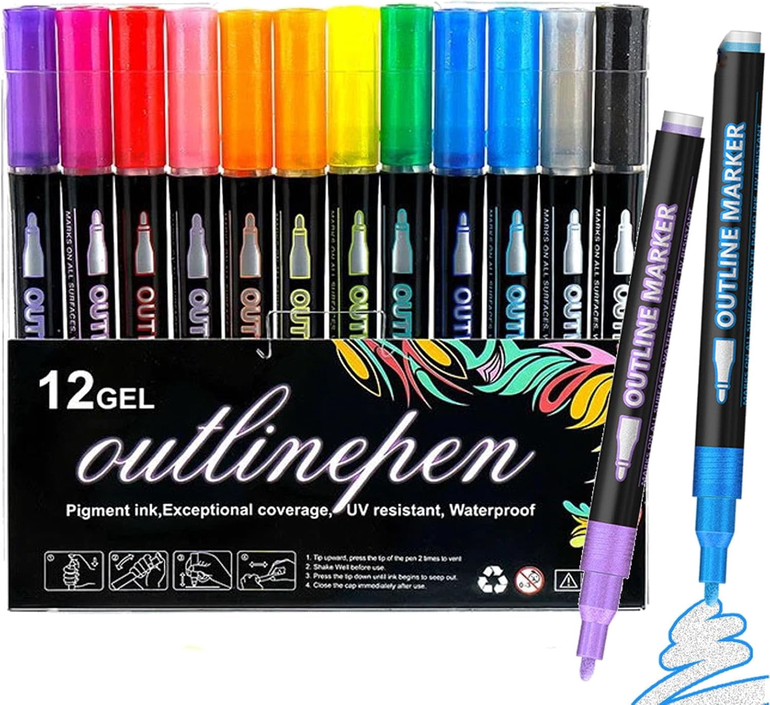 Double Line Outline Markers, Dreamy Sparkle Dual-Line Contour Pen, Self ...