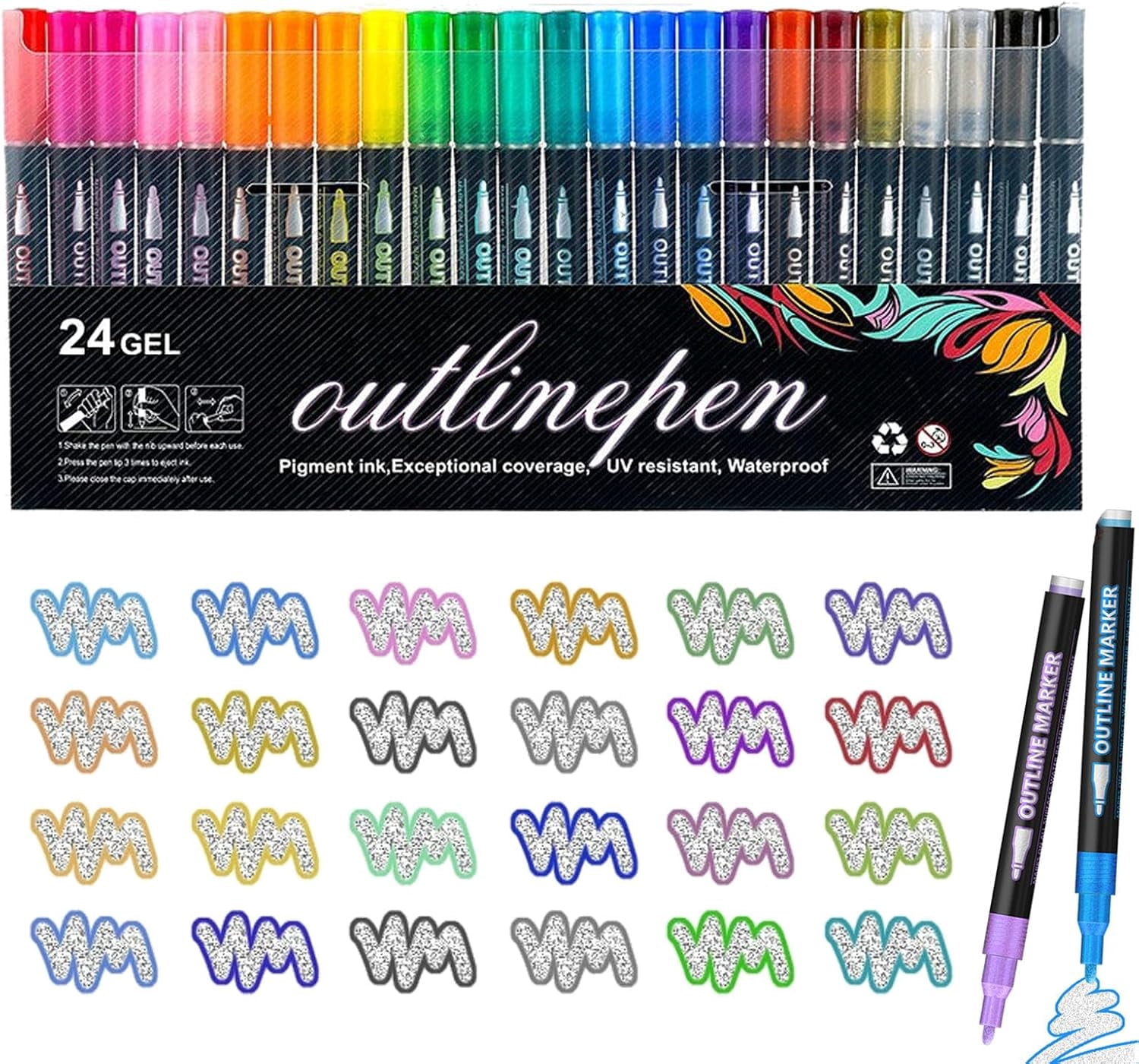 Double Line Outline Markers, Dreamy Sparkle Dual-Line Contour Pen, Self ...