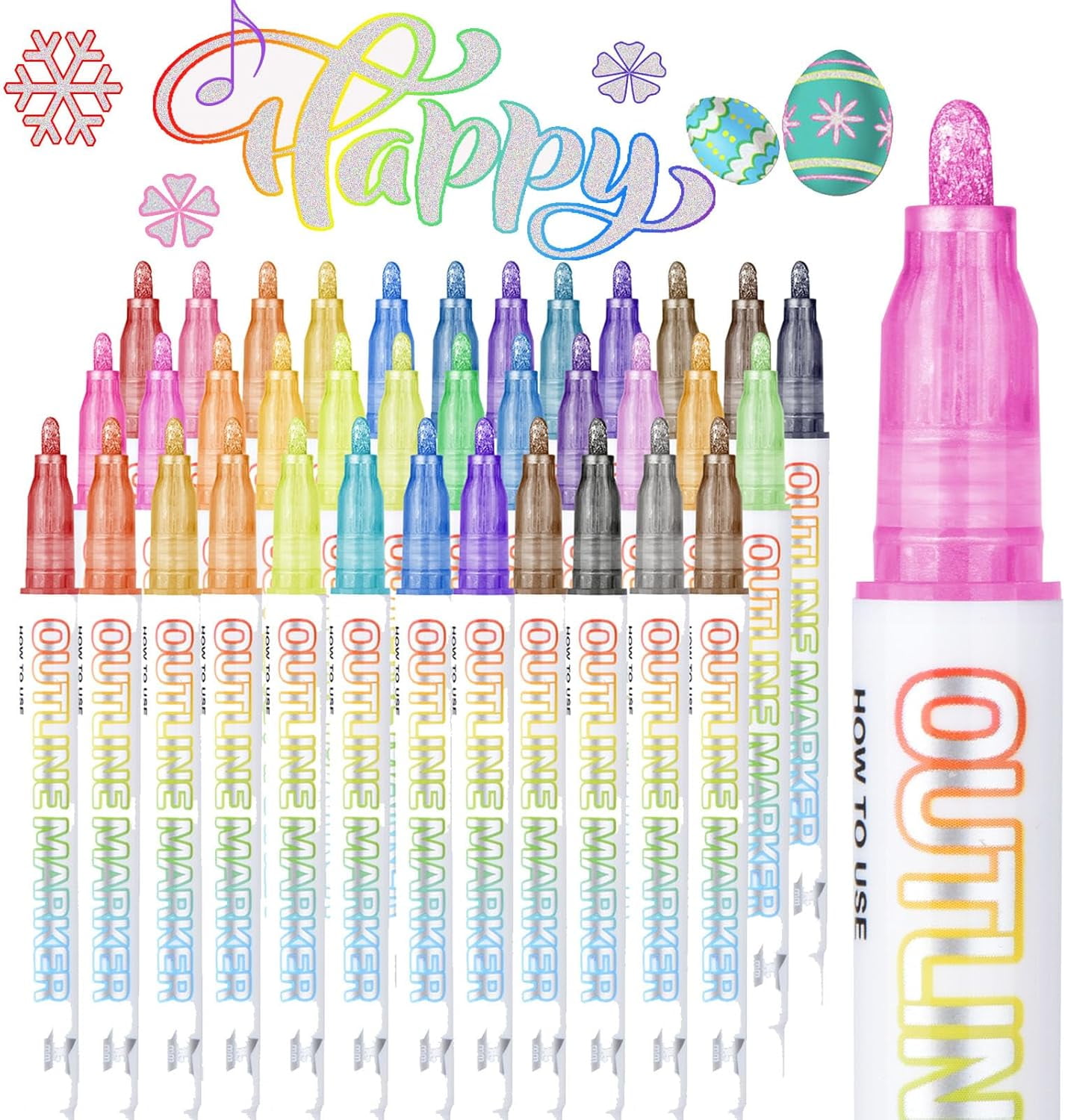 Double Line Outline Markers, Squiggles Shimmer Markers Set, 36 Pack ...