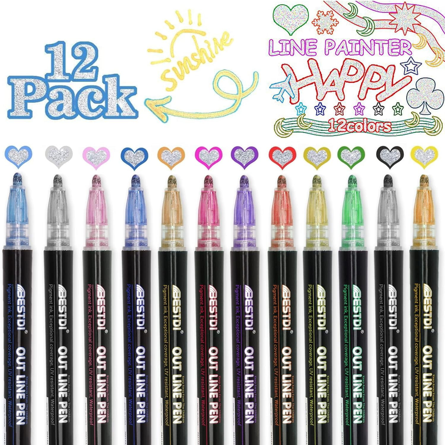 Double Line Outline Metallic Markers,Super Squiggles Shimmer Markers ...