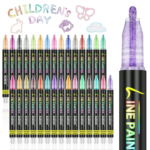 Double Line Outline Pens, 30 Colors, Shimmer Markers, Self-Outline ...