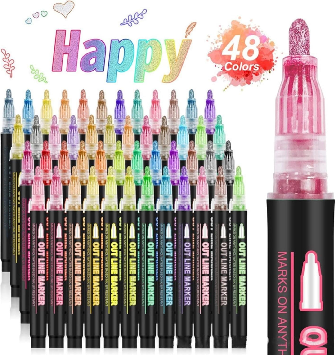 Double Line Outline Pens, Double Line Glitter Pen, Self-outline ...