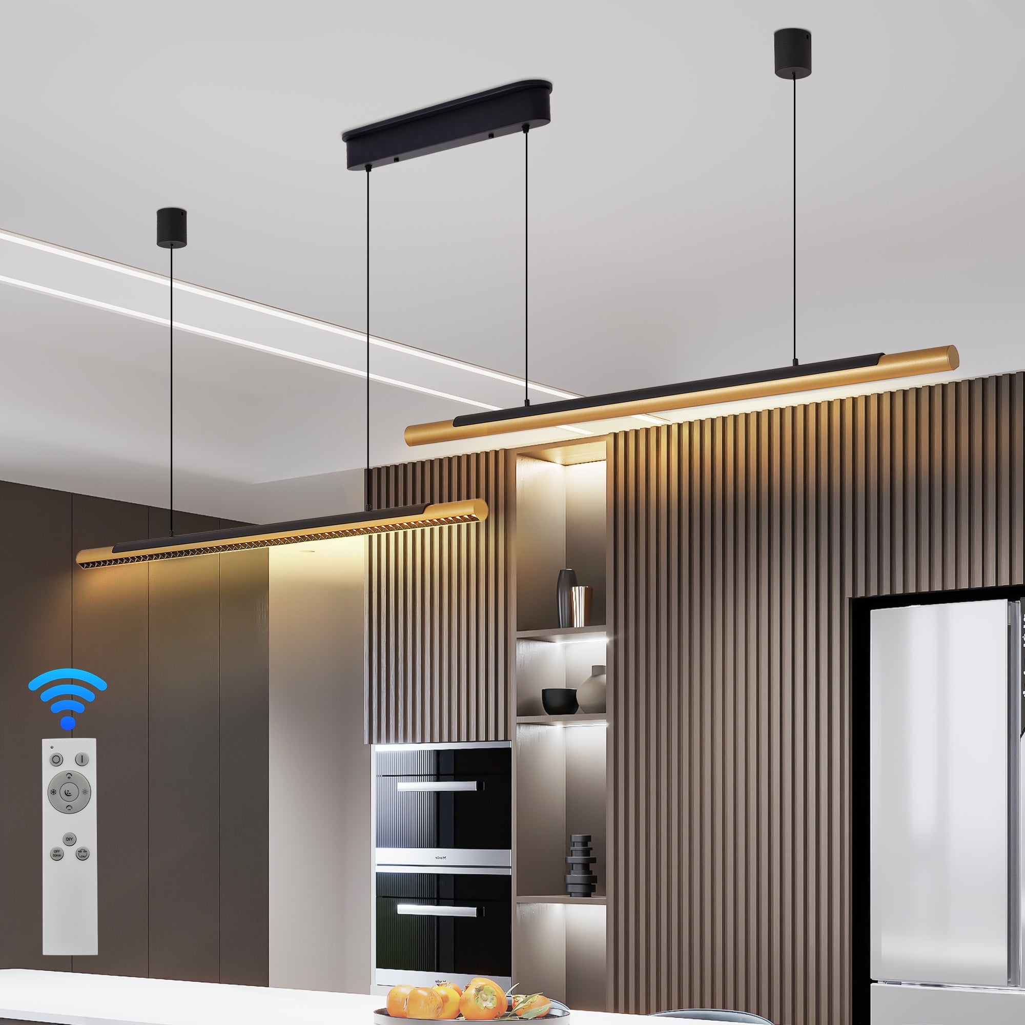 Double Linear LED Pendant Light Dimmable Hanging Fixture with Remote ...