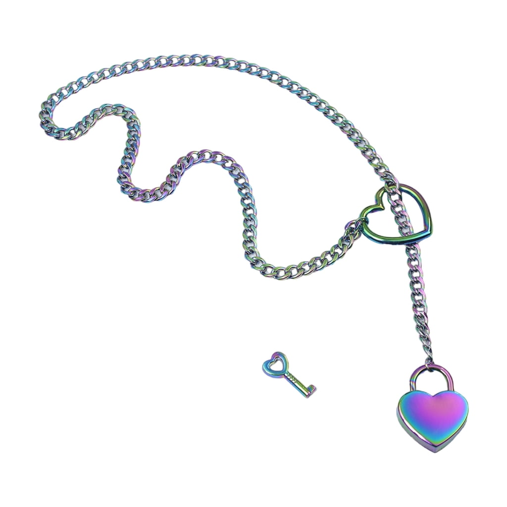 Double Love Heart Necklace Punk Rock Cuban Long Chain Choker for Women ...