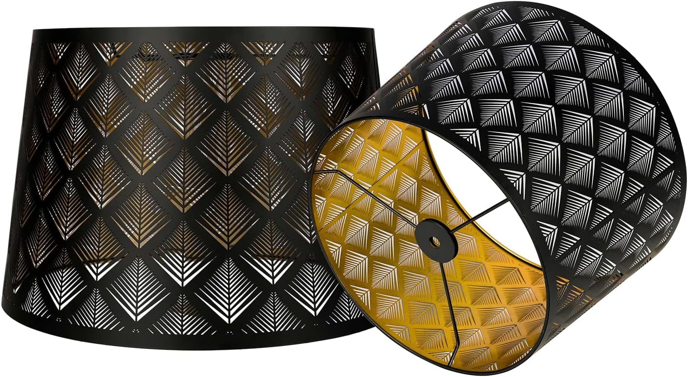 Double Medium Lamp Shades Set of 2, Drum Metal Lampshades for Table ...