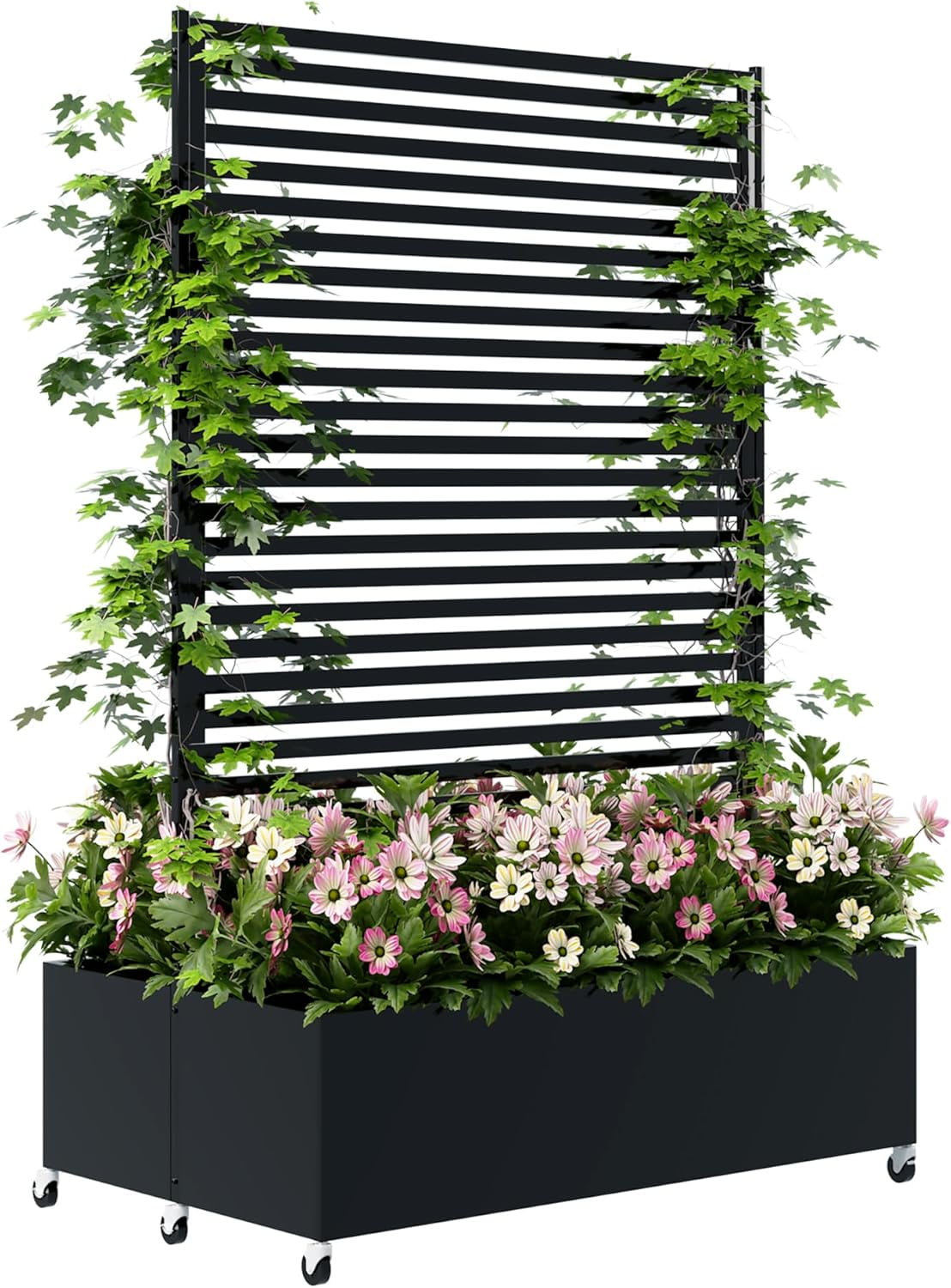 Double Metal Planter Box with Trellis Privacy Screen, Raised Garden Bed ...