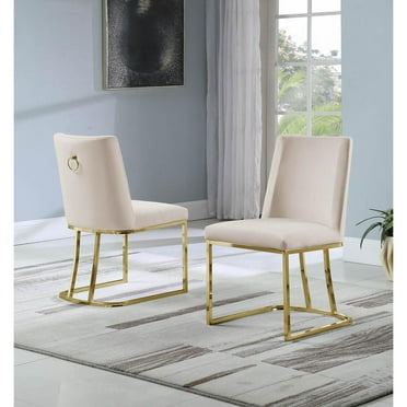 Lexim Cream Velvet Dining Chairs in Silver (Set of 2) - Walmart.com