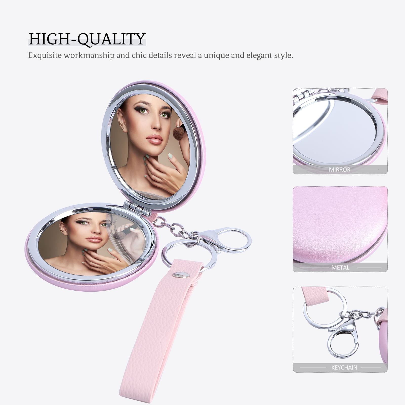 Double Mirror Key Ring Keychain Mini Purses Portable Vanity Pink Metal ...