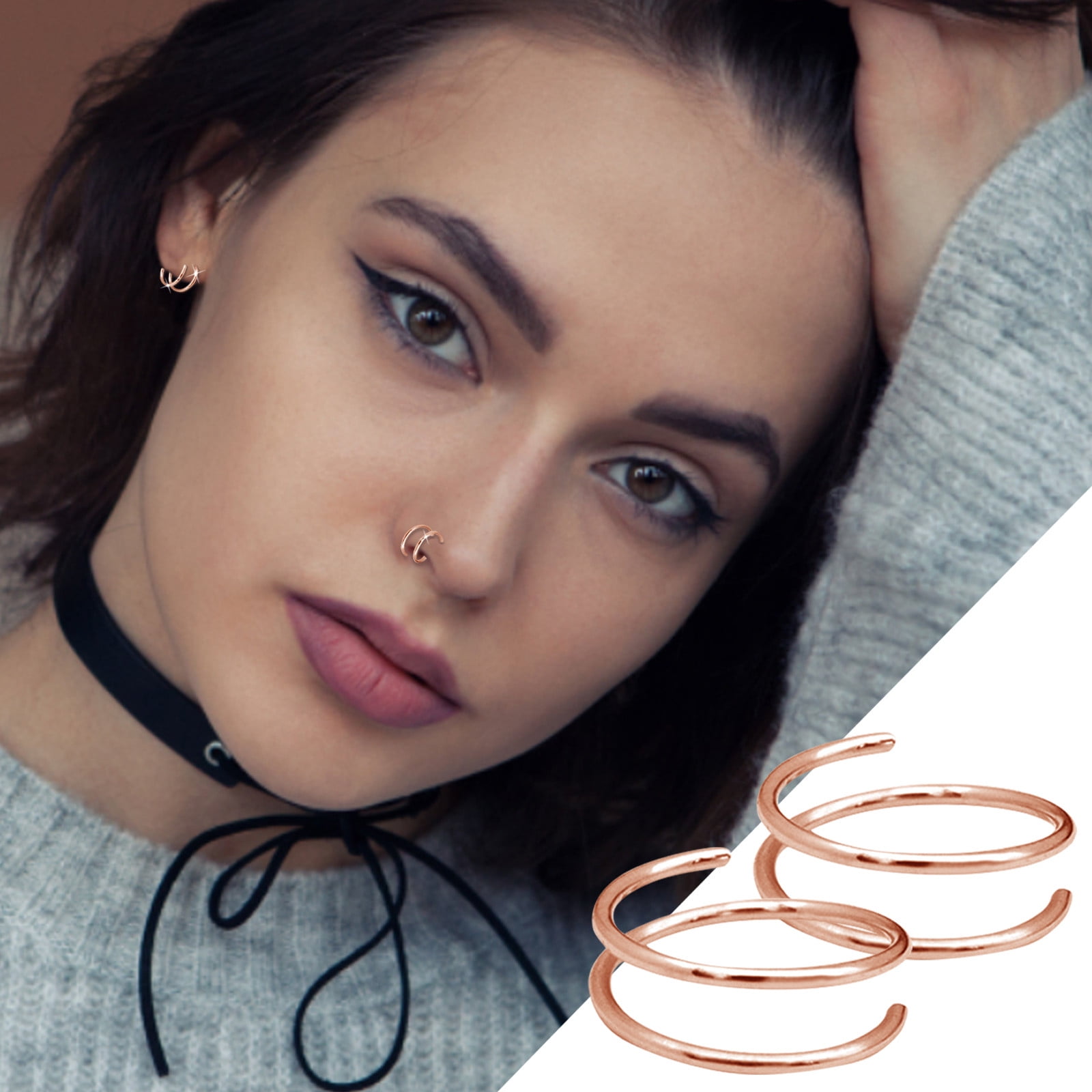 Double Nose Hoop Ring For Piercing Nose Hoop, Nose Ring Hoop For Women ...