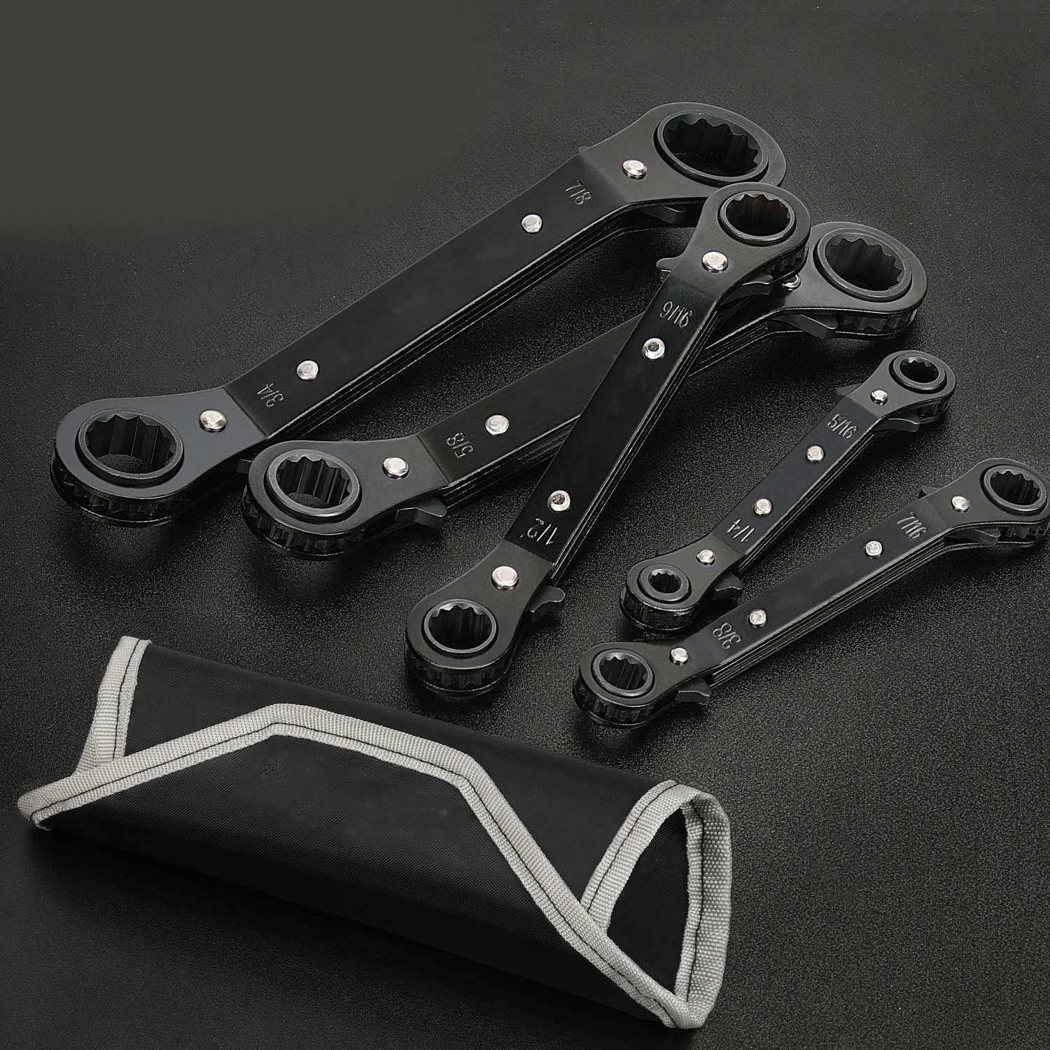 Double Offset Box End Reversible Ratcheting Wrench Set, SAE, Heavy-duty ...