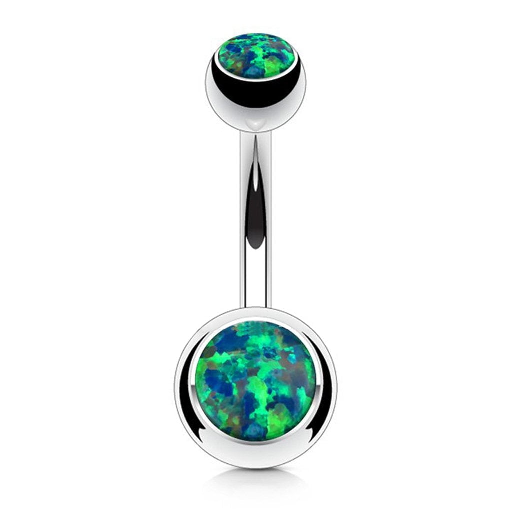 Double Opal Set 316L Surgical Steel Navel Belly Button Ring - Walmart.com