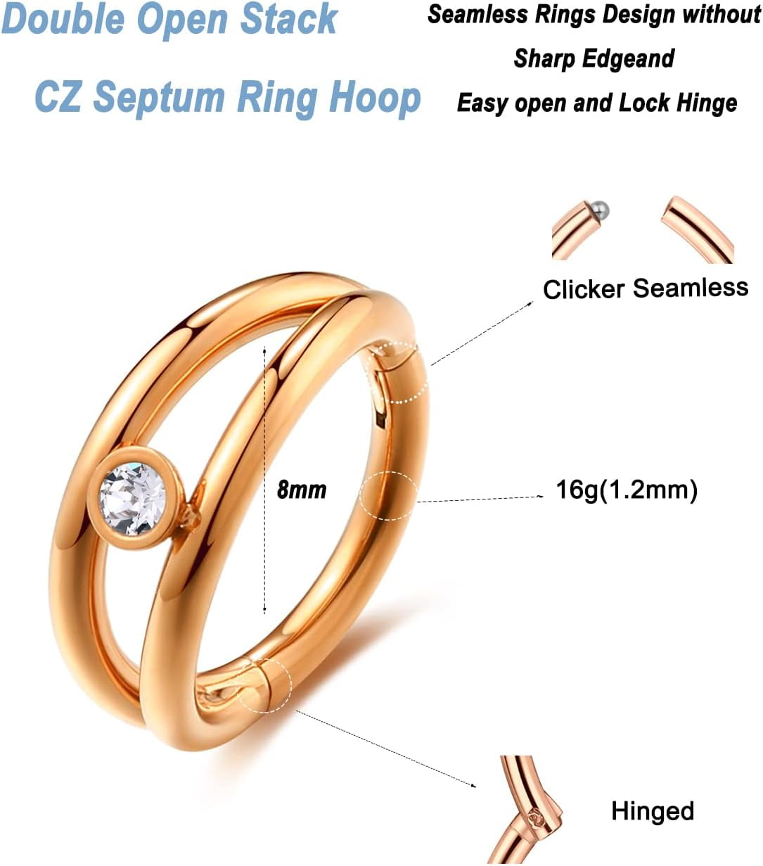 Double Open Stack Cz Septum Rings 16G 18G 316 Stainless Steel Daith ...