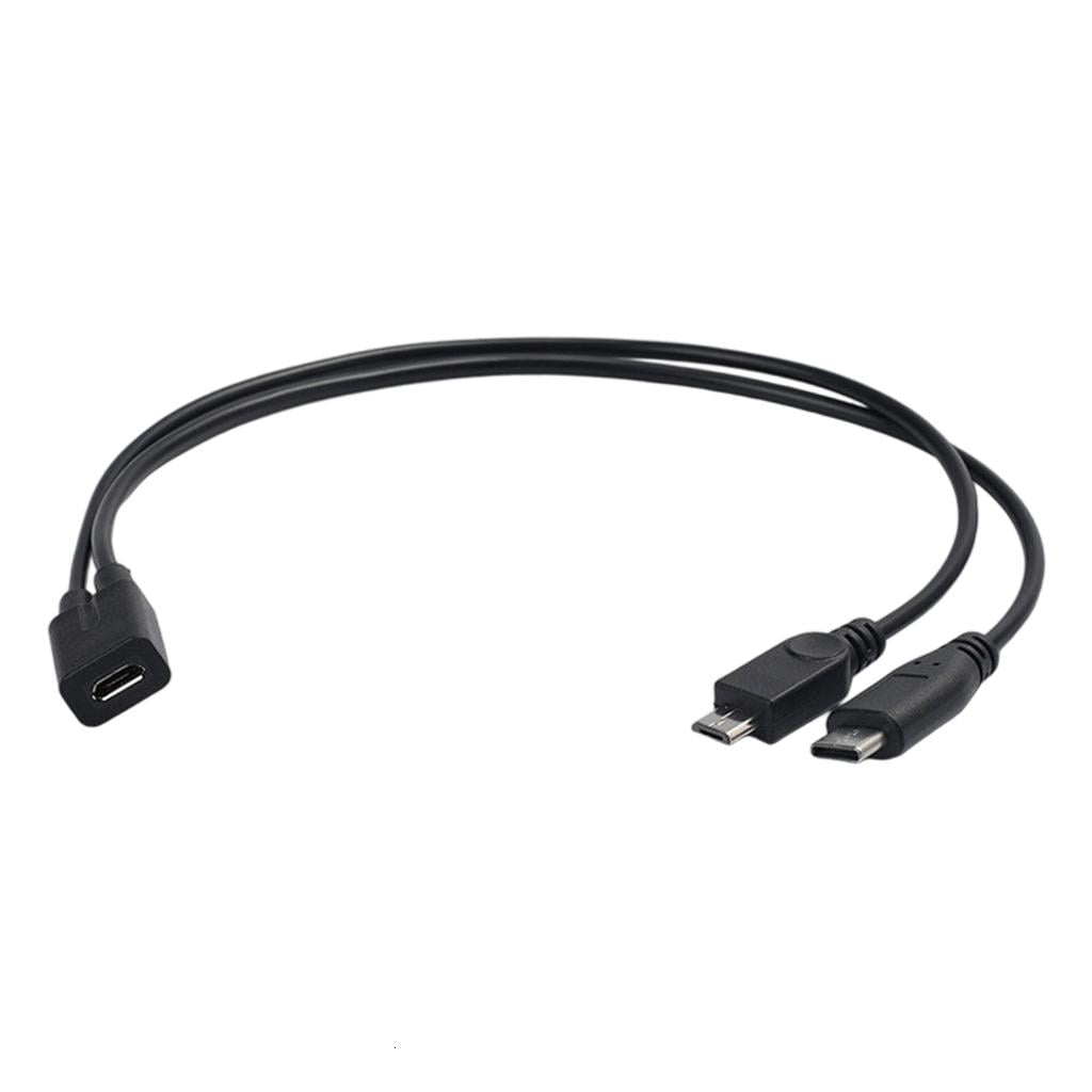 Double Output Charging Cable Tiny USB Female Input & Type C Male Plus ...