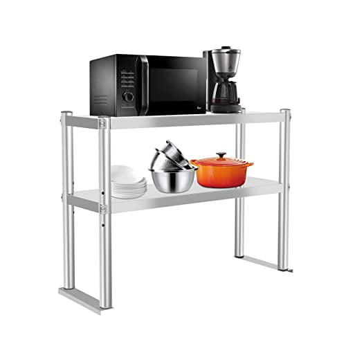 Double Overshelf 2-Tier Stainless Steel Kitchen Shelf Height Adjustable ...