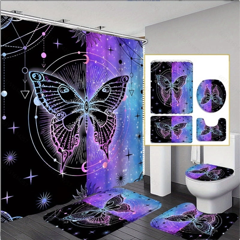 Double-Pair Colorful Butterfly Theme Home Shower Curtain Set, Includes ...