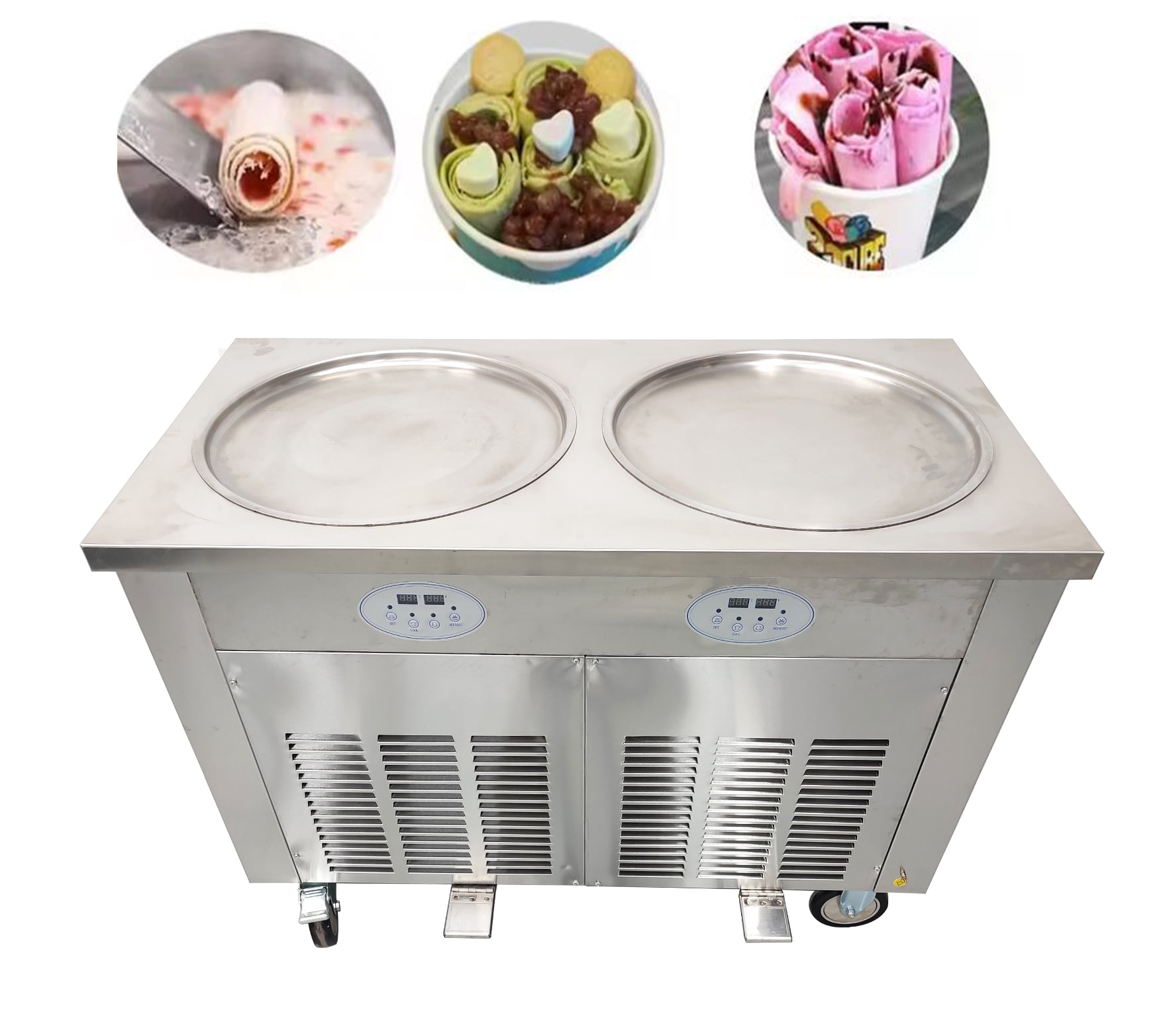 Double Pan Ice Frying Machine Ice Cream Roll Machine Fried Ice Cream ...