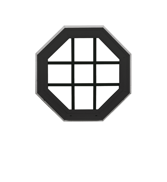 Double Pane Octagon Window with Grids 18" Black Vinyl DP50 Argon Gas ...
