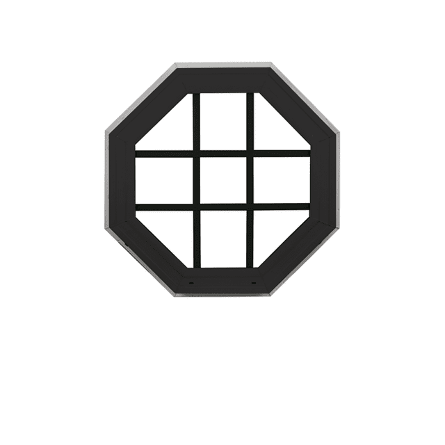 Double Pane Octagon Window with Grids 18" Black Vinyl DP50 Argon Gas ...