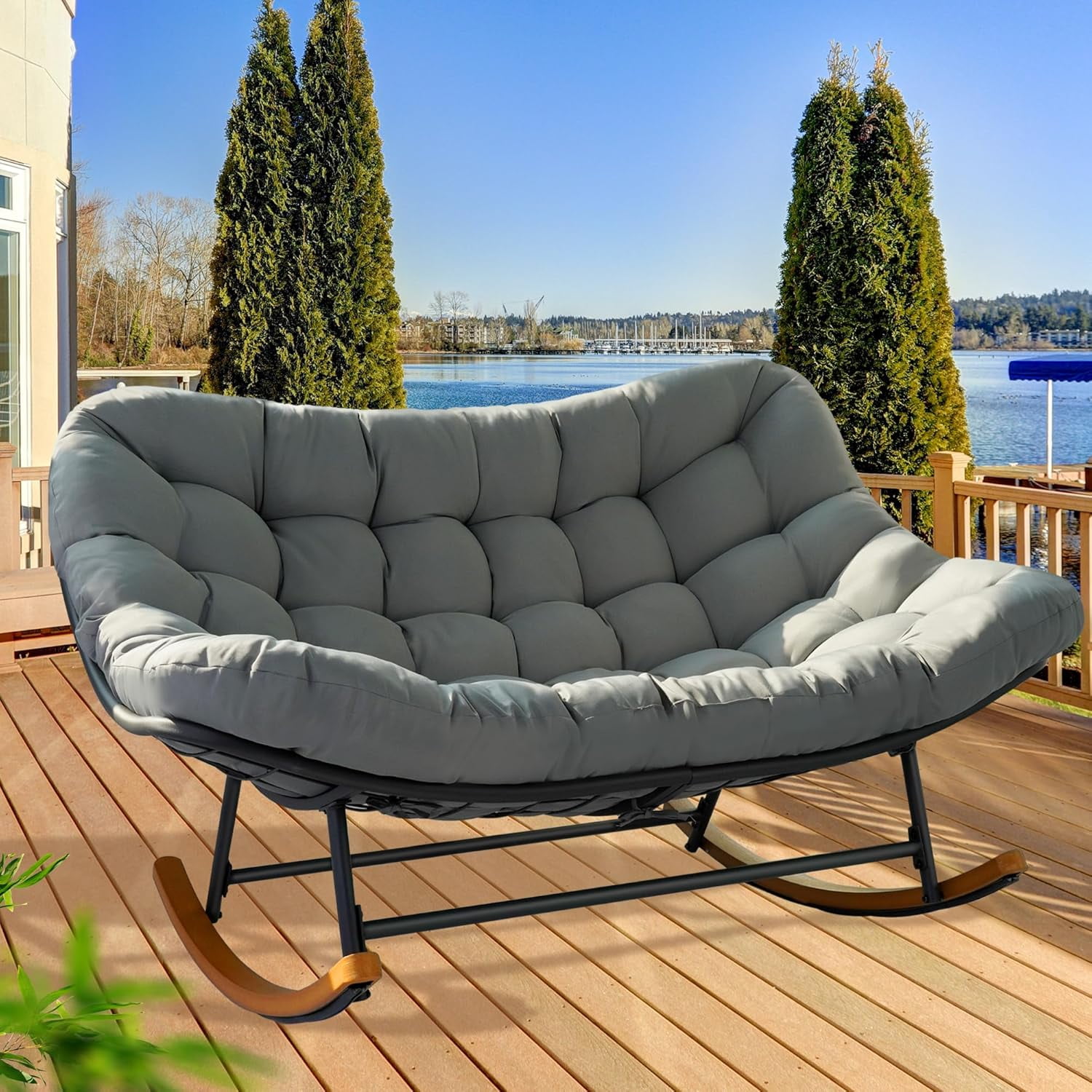 Double Papasan Rocking Chair Outdoor & Indoor, Oversized Patio Rocking ...