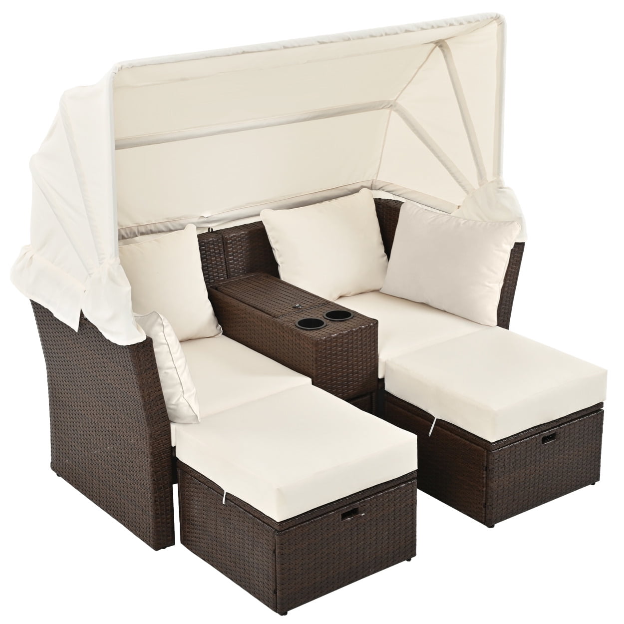 Double Patio Chaise Lounge with Foldable Canopy, Outdoor 2 Seat ...