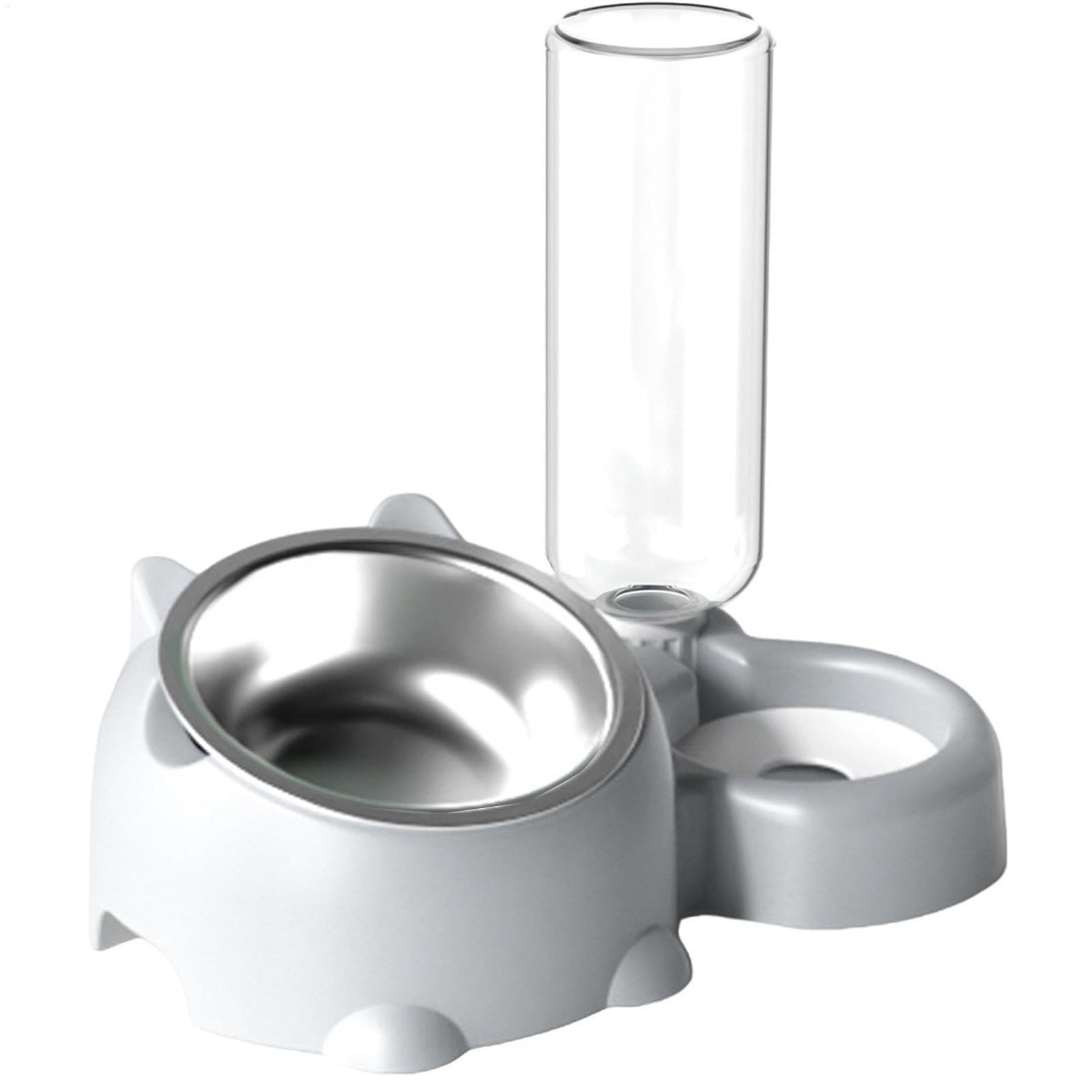 Double Pet Bowl Set with Automatic Water Dispenser - Stainless Steel ...