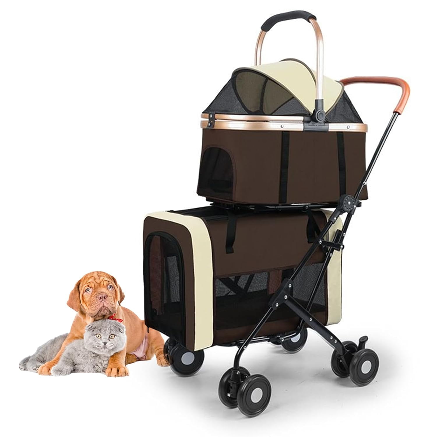 Double Pet Stroller for 2 Dogs or Cats - with 2 Detachable Carrier ...
