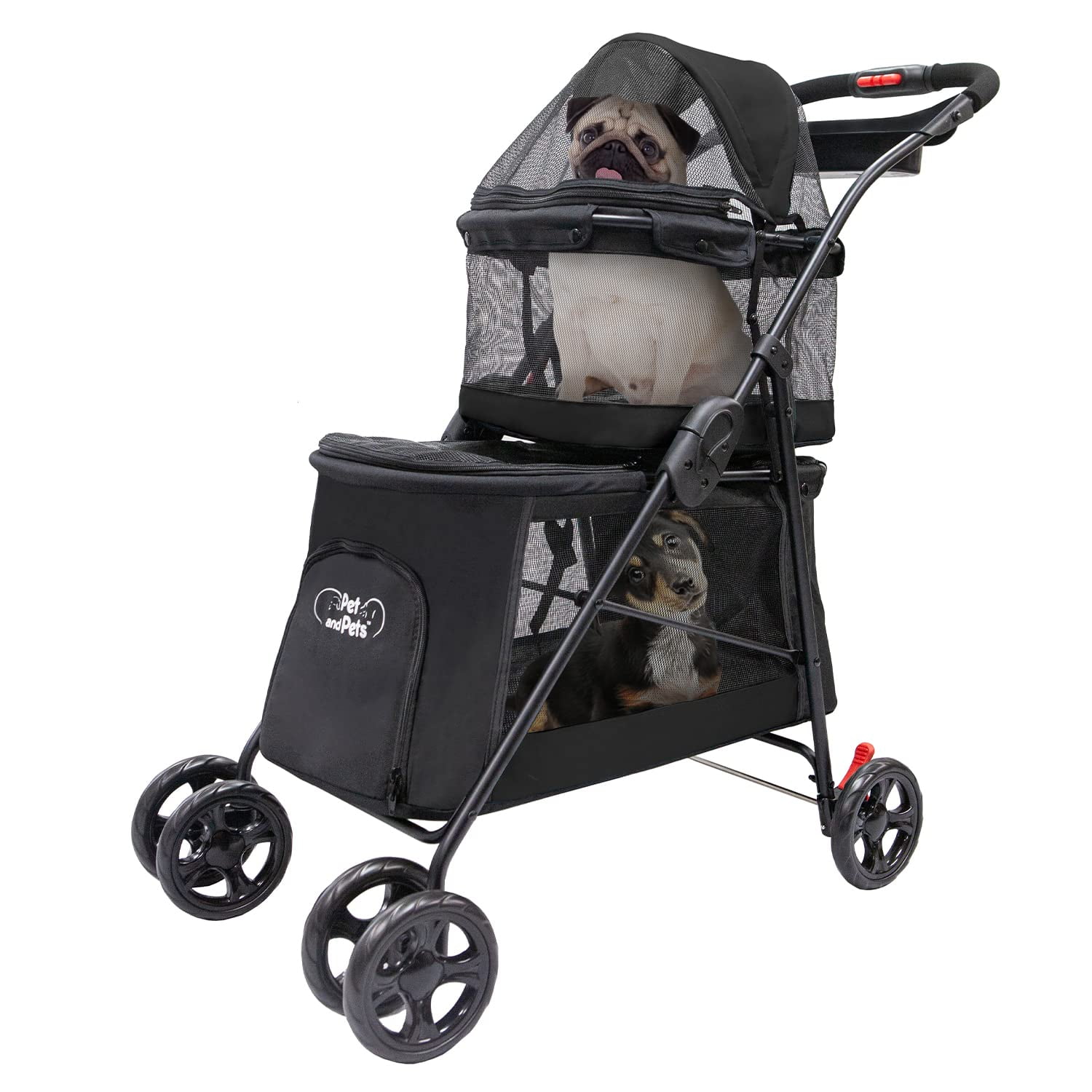 Double Pet Stroller - Black: Dual Bassinets for Multiple Pets ...