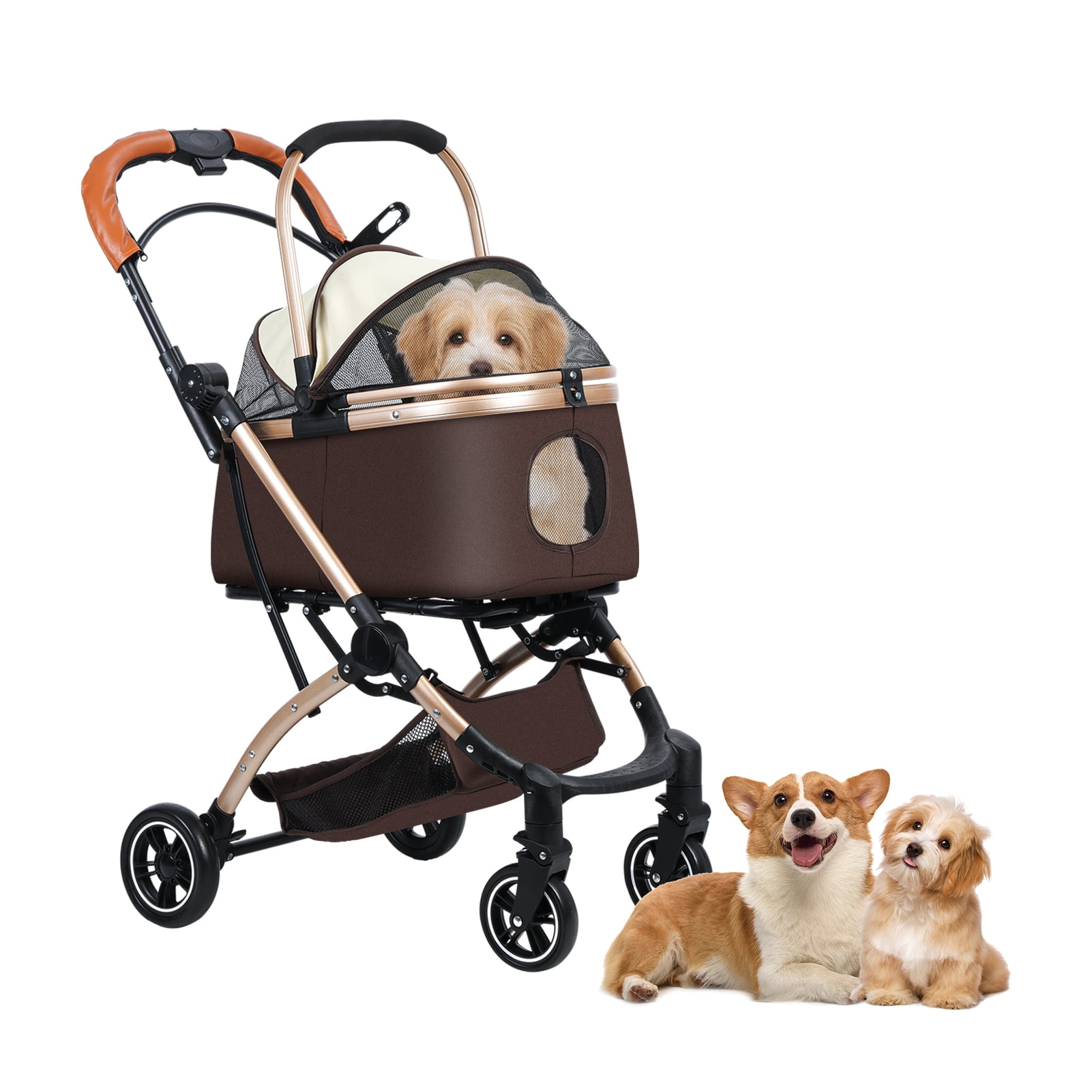 Double Pet Stroller with Detachable Basket, Foldable Cat Stroller for ...
