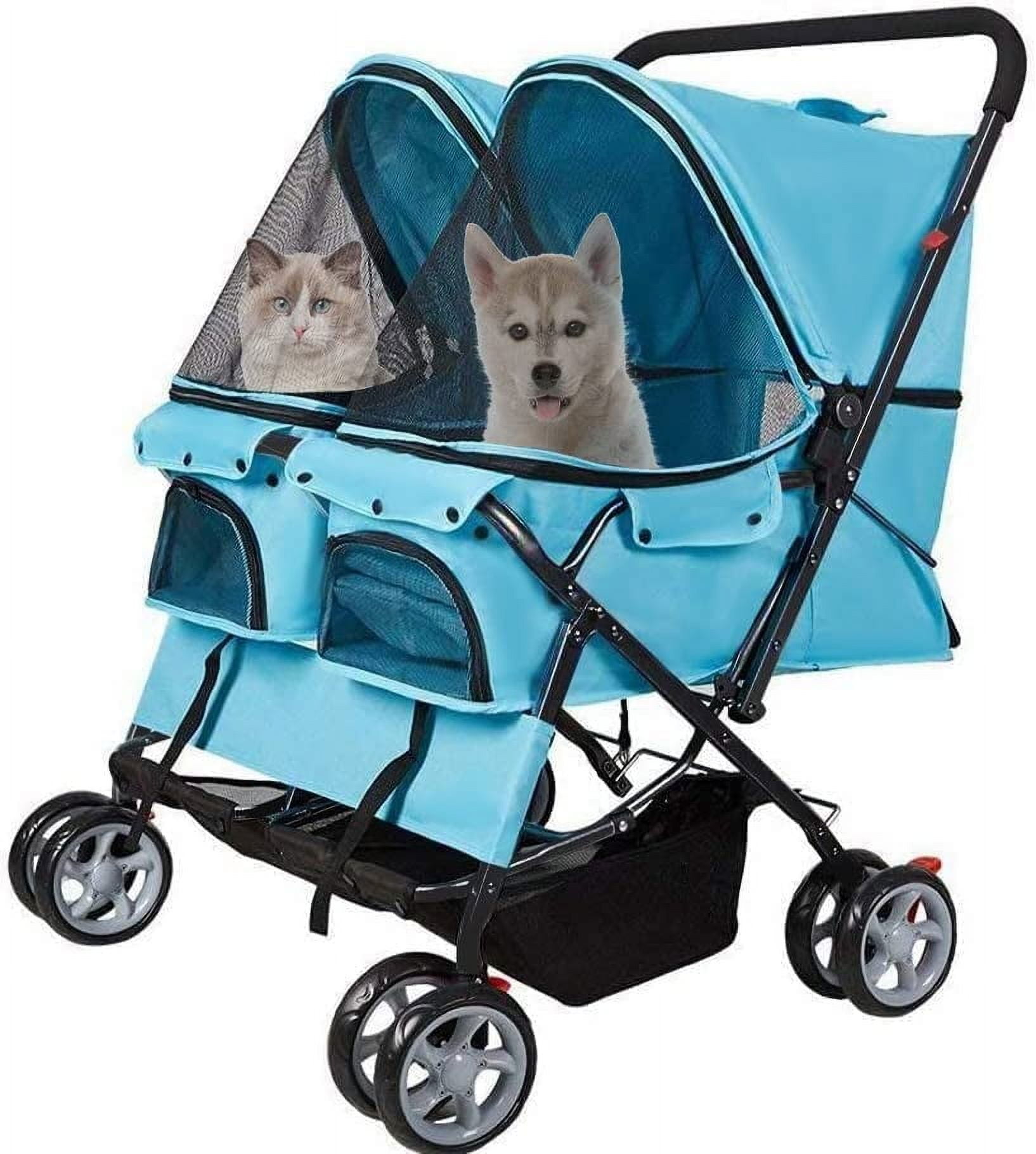 Double Pet Stroller, Foldable Double Dog Stroller for 2 Dogs Cats with ...