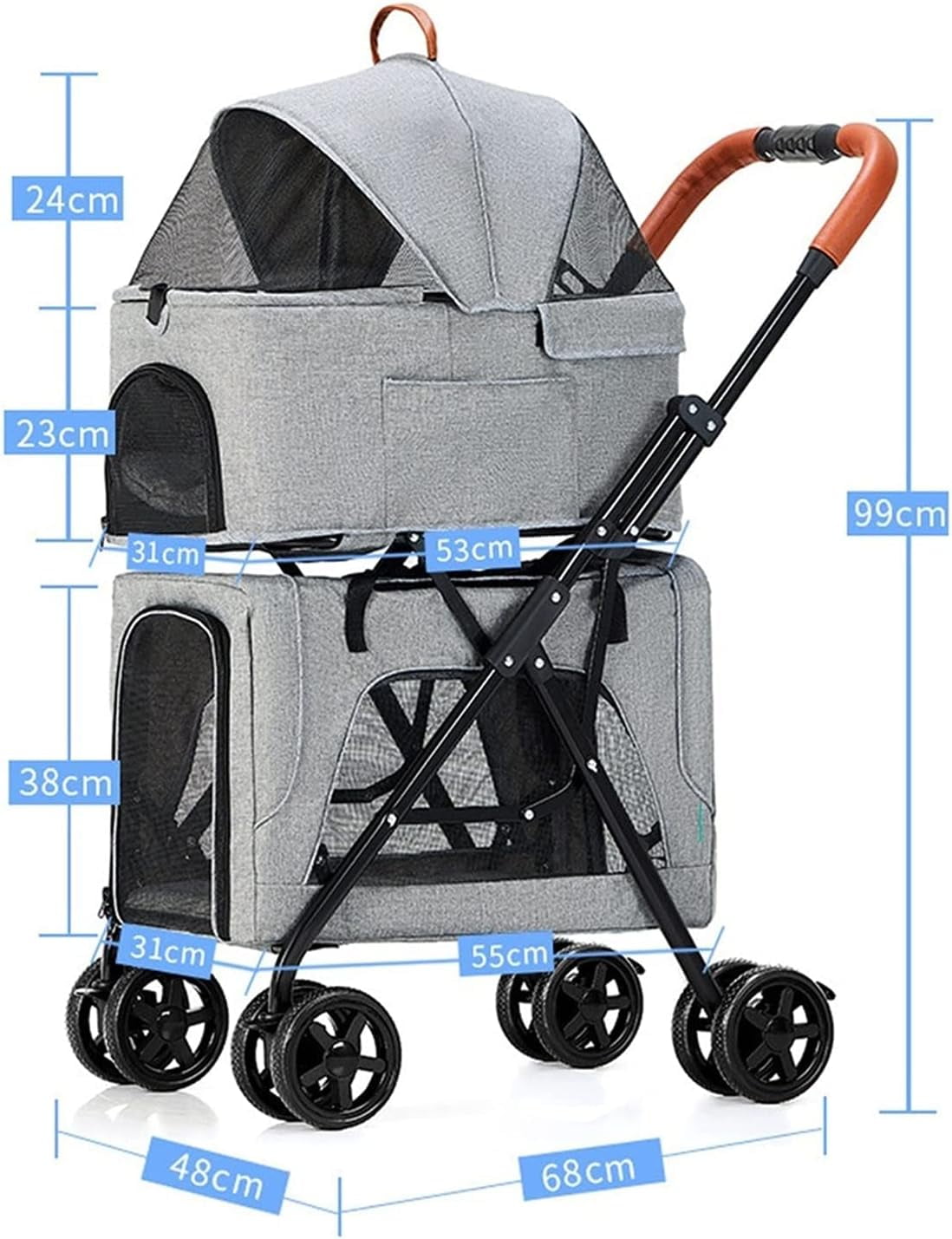 Double Pet Stroller with Detachable , 3-in-1 Folding Dog Stroller for 2 ...