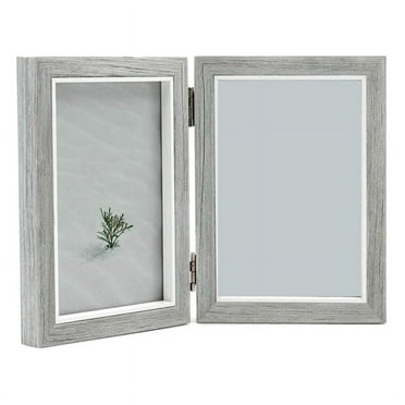 Afuly Double Wooden Hinged Picture Frame 5x7, Gray White, 2 Openings ...