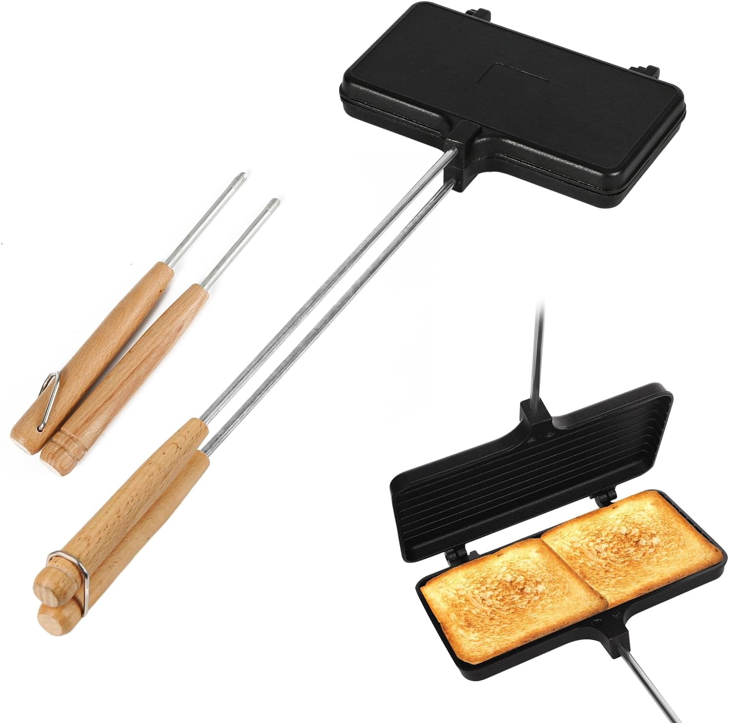 Double Pie Irons, Non-Stick Pie Irons for Camping Cast Iron with 4 ...