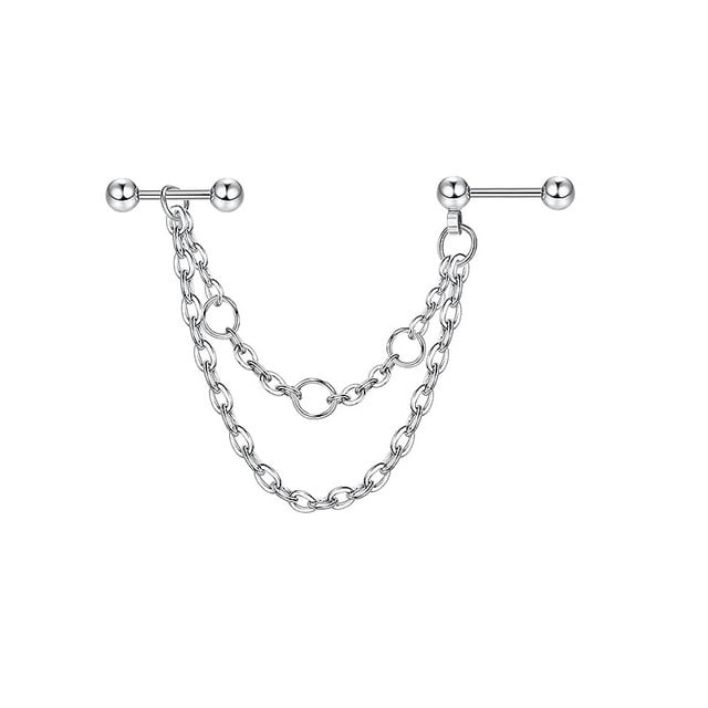 Double Piercing Chain Stud Earring Industrial Piercing Chain Earrings ...
