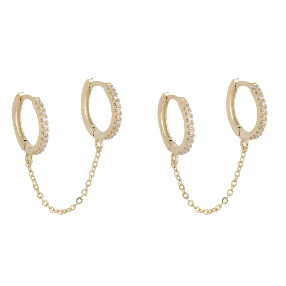 Double Piercing Dangle Drop Cartilage Hoop Earrings Crystal CZ Threader ...