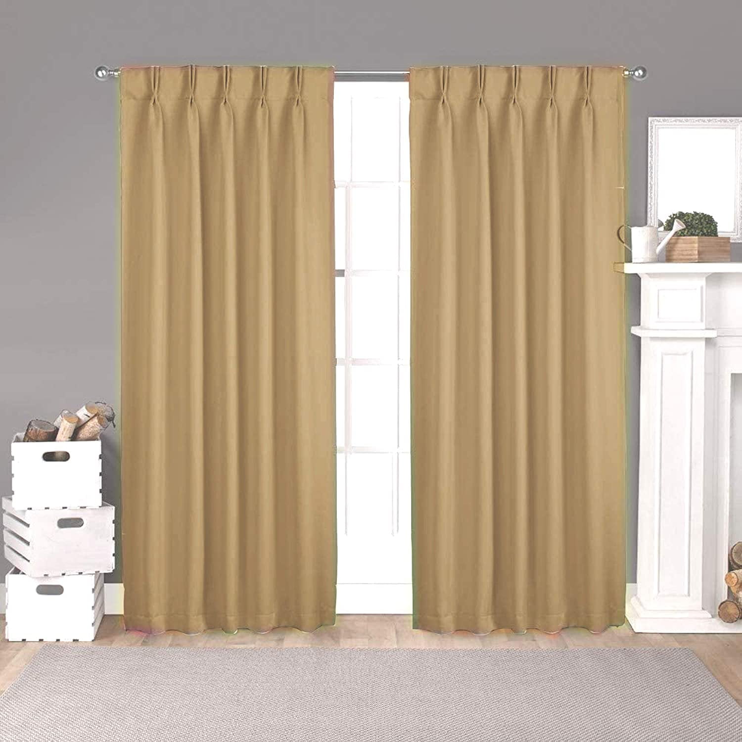 Double Pinch Pleated Blackout Curtain Drapes Panel Pair Soft & Smooth ...