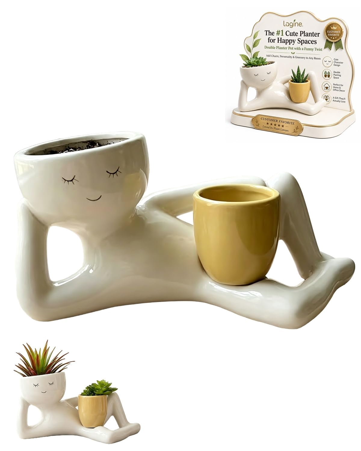 Double Plant Pot with a Funny Twist, Cute Reclining Figure Double ...