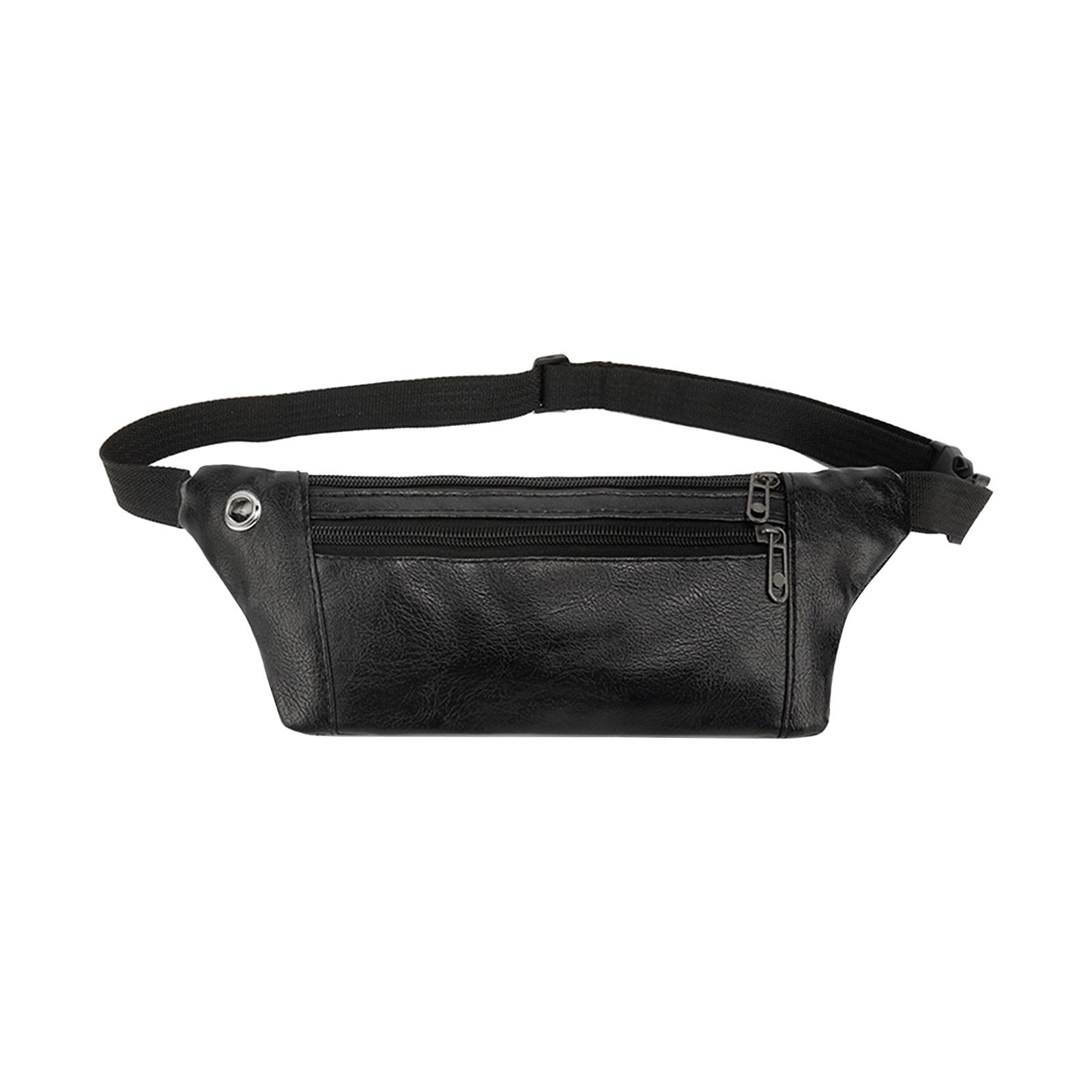 Double Pocket Fanny Pack Genuine Leather Waist Bag Slim Shoulder Bag ...