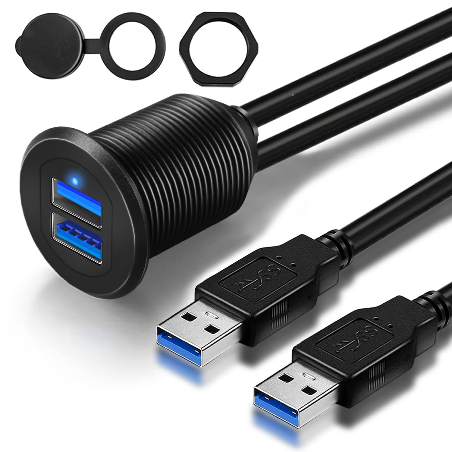Double Port USB 3.0 Car Mount Flush Cable, USB3.0 Male to Female Car ...