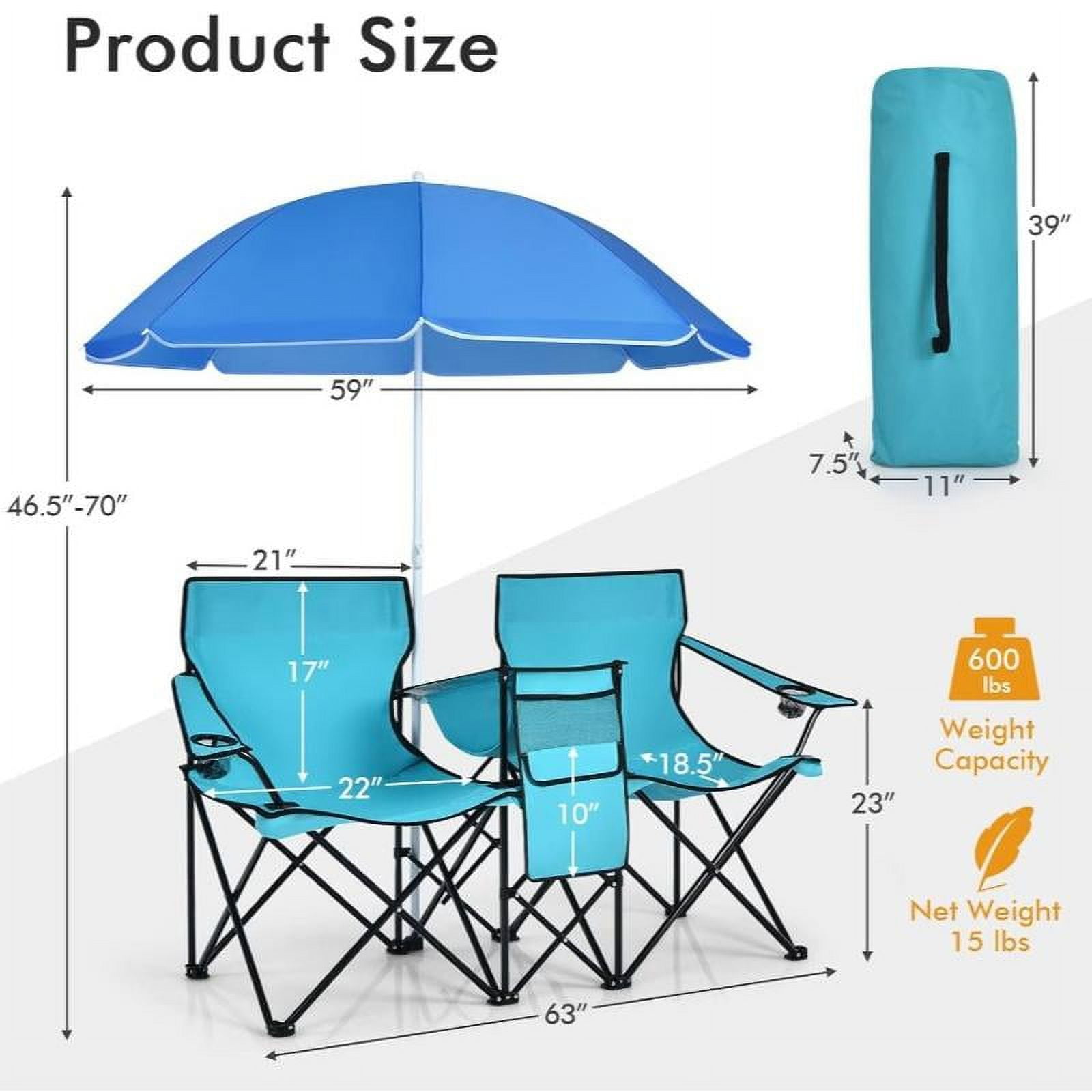 Double Portable Picnic Chairs, Folding Camping Chairs w/Detachable ...