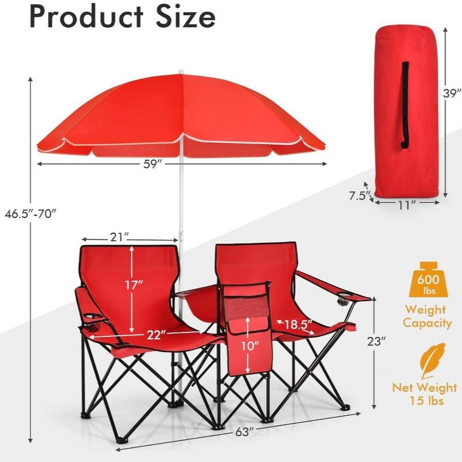 Double Portable Picnic Chairs, Folding Camping Chairs w/Detachable ...