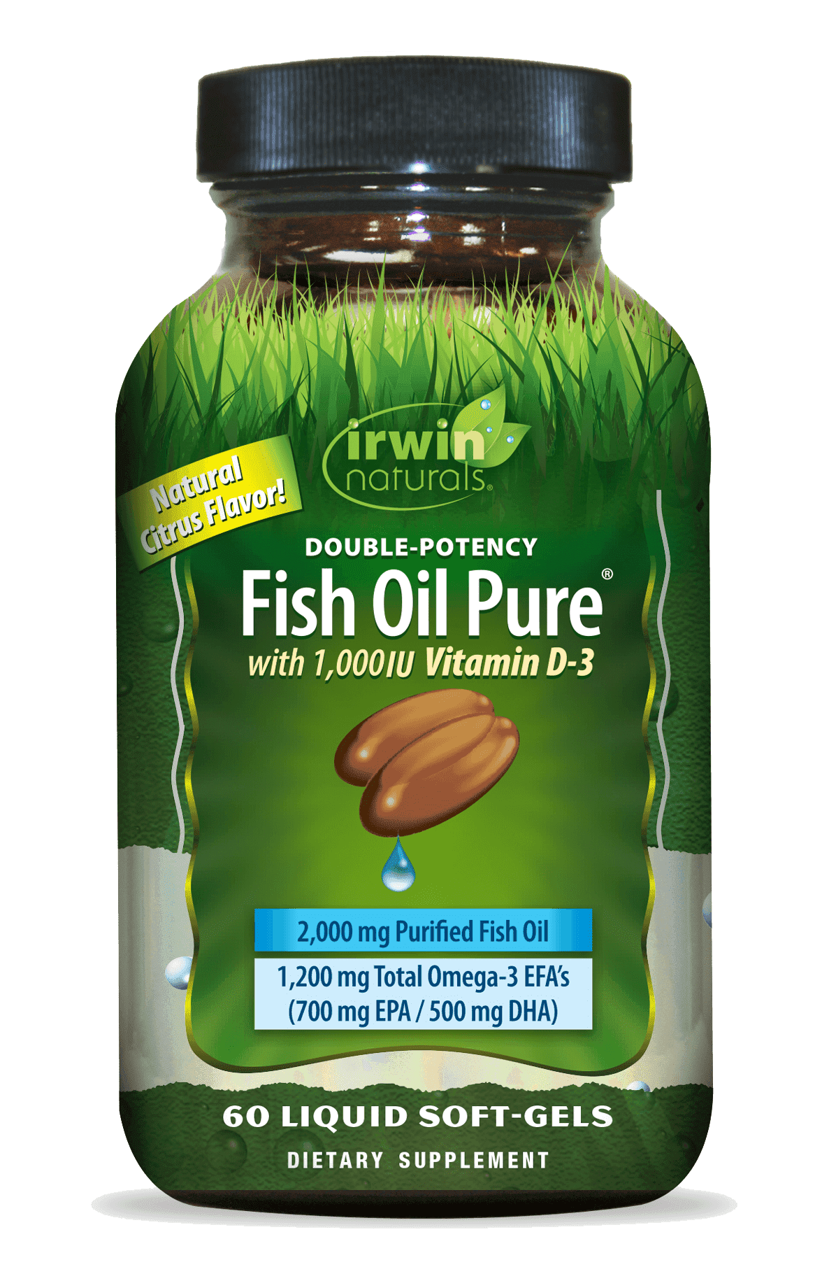 Irwin Naturals Double-Potency Fish Oil Pure, Enhanced with 1000 IU ...