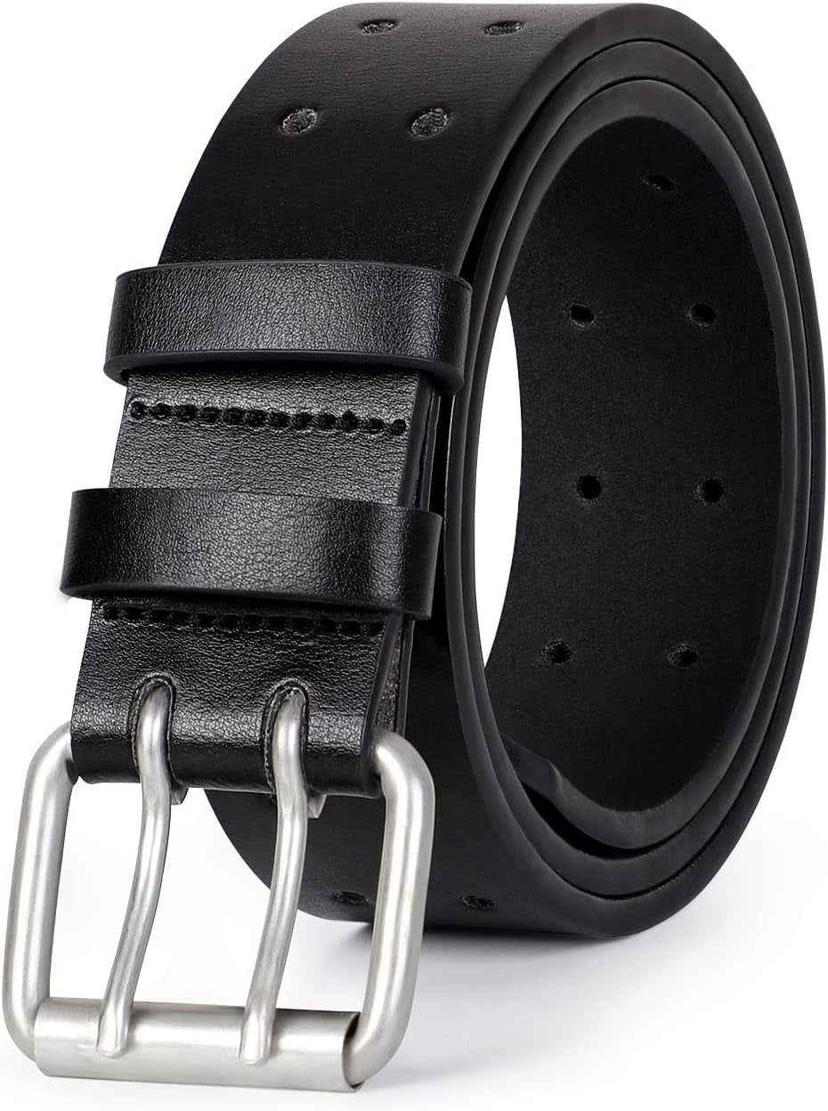 Double Prong Leather Belt Heavy Duty Belt for Men, Double Grommet Holes ...