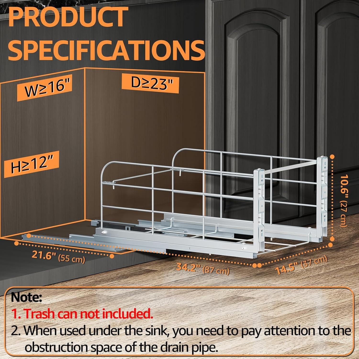 Double Pull Out Under Cabinet with Soft Close Slides 130LB Heavy Duty ...