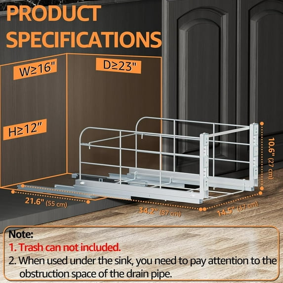 Double Pull Out Under Cabinet with Soft Close Slides 130LB Heavy Duty ...
