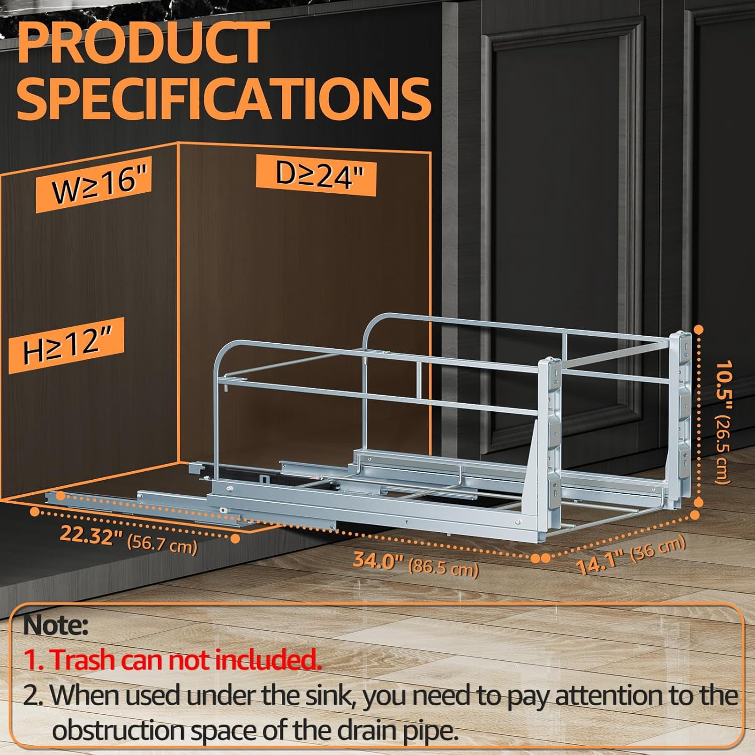 Double Pull Out Trash Can Under Cabinet with Soft-Close Slides for ...