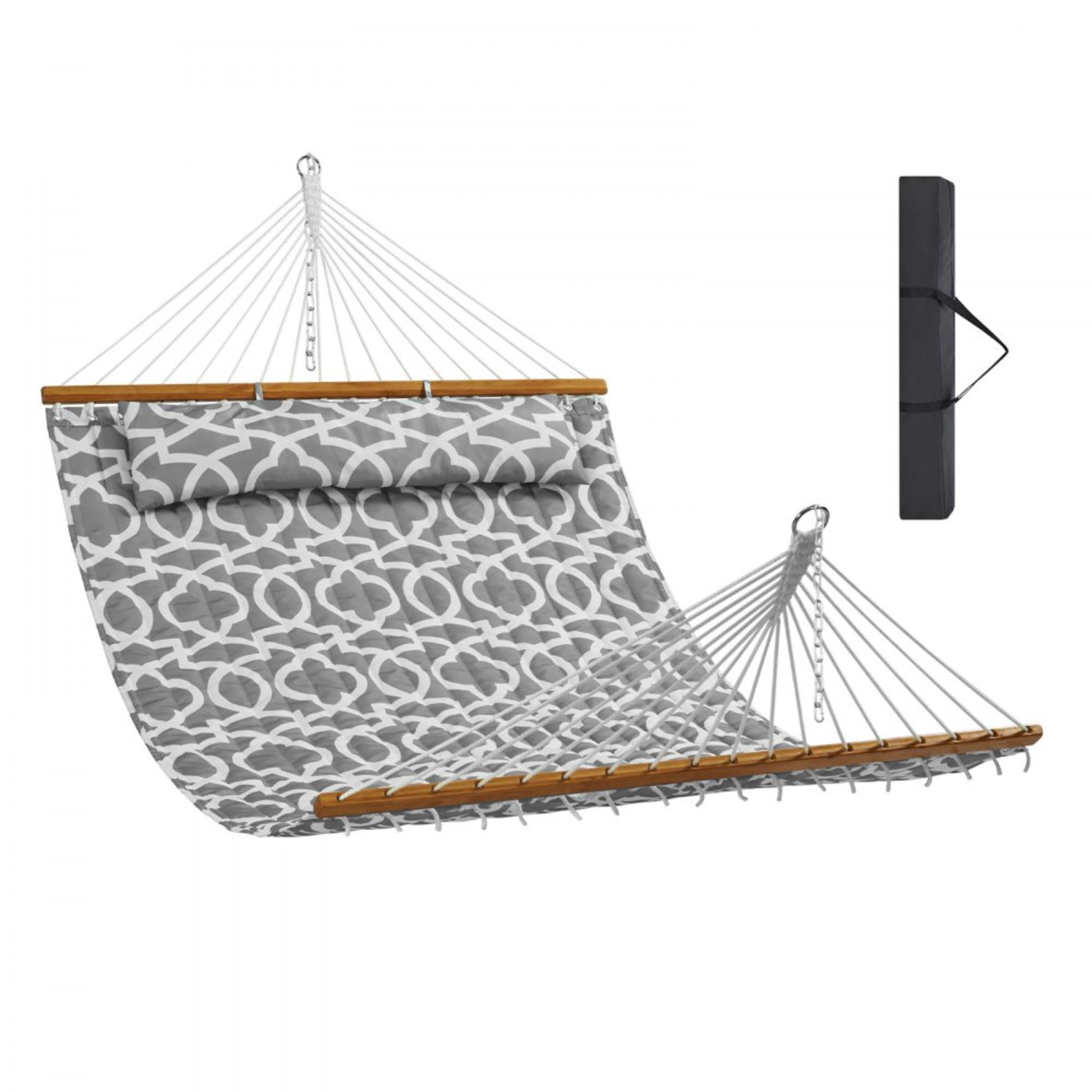 Double Quilted Fabric Hammock 12FT Hardwood Spreader Bars 480LB ...